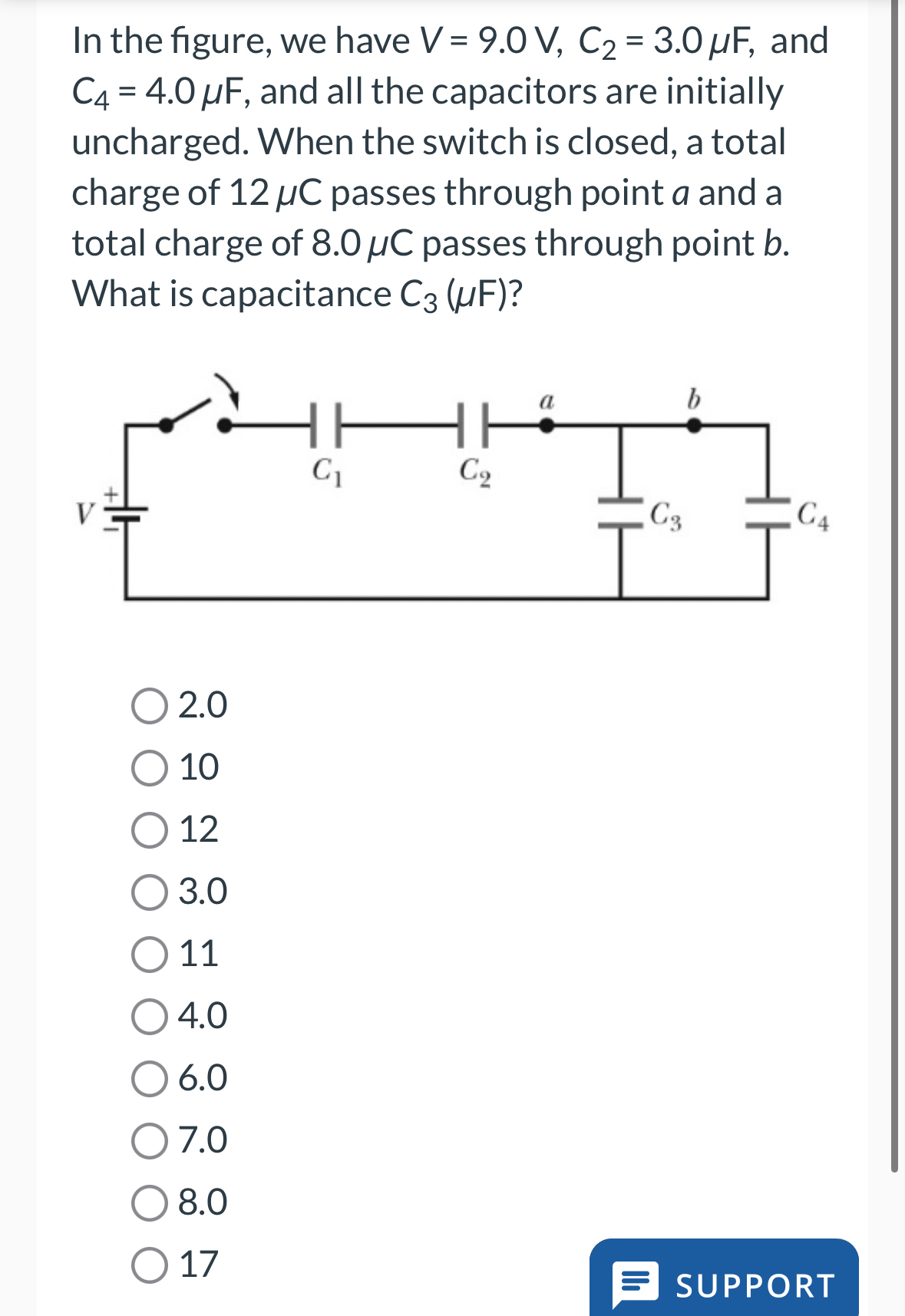 Solved In the figure, we have V=9.0V,C2=3.0μF, ﻿and | Chegg.com