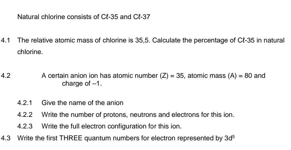 Solved Natural chlorine consists of Cℓ−35 and Cℓ−37 4.1 The | Chegg.com