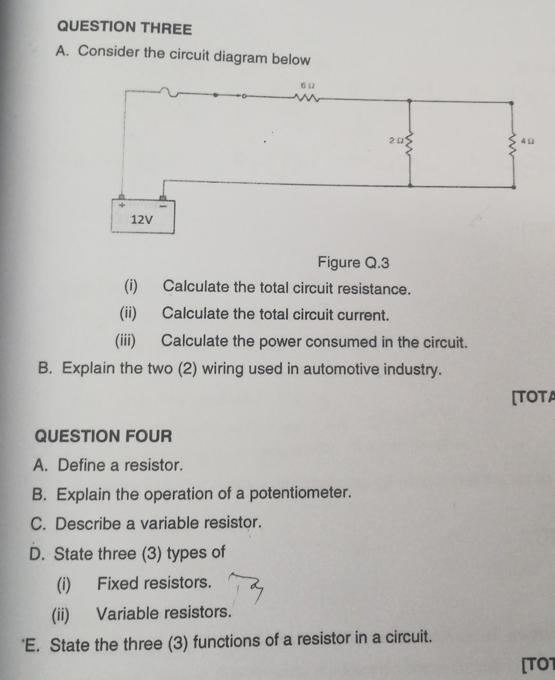 Solved QUESTION THREE A. Consider the circuit diagram below | Chegg.com