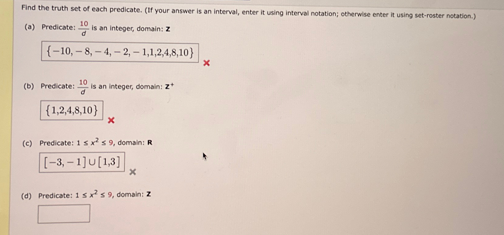 Solved Find the truth set of each predicate. (If your answer | Chegg.com