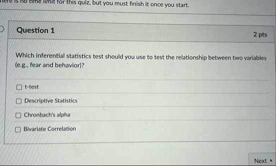 Solved Question 12 ﻿ptsWhich inferential statistics test | Chegg.com