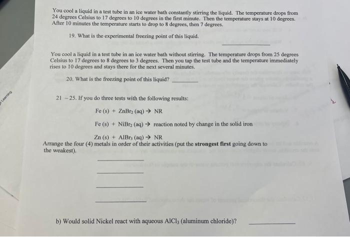 Solved You cool a liquid in a test tube in an ice water bath | Chegg.com