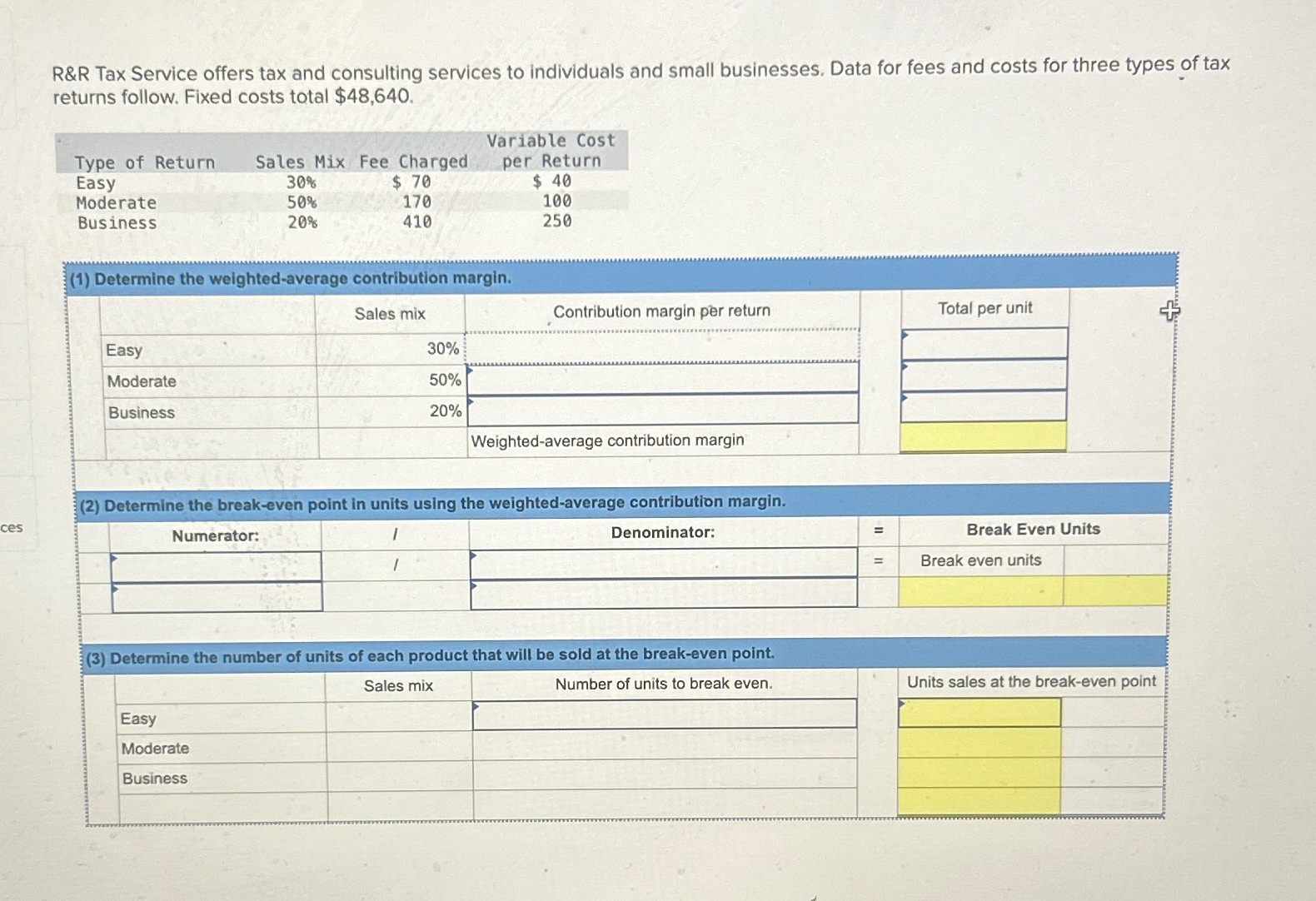 Solved R&R Tax Service offers tax and consulting services to | Chegg.com