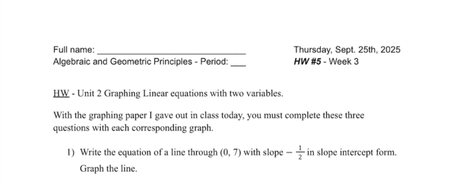 Solved 1) ﻿Write the equation of a line through \( (0,7) \) | Chegg.com