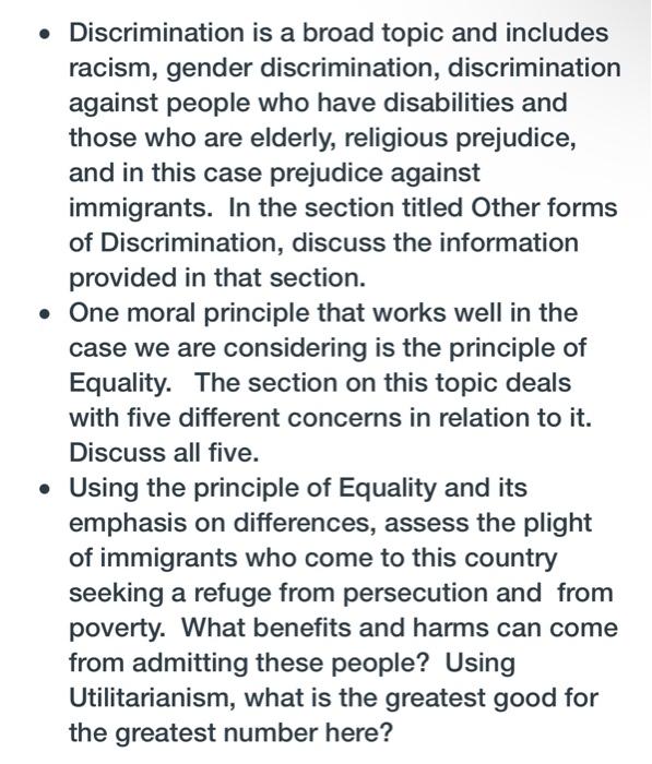 - Discrimination is a broad topic and includes | Chegg.com