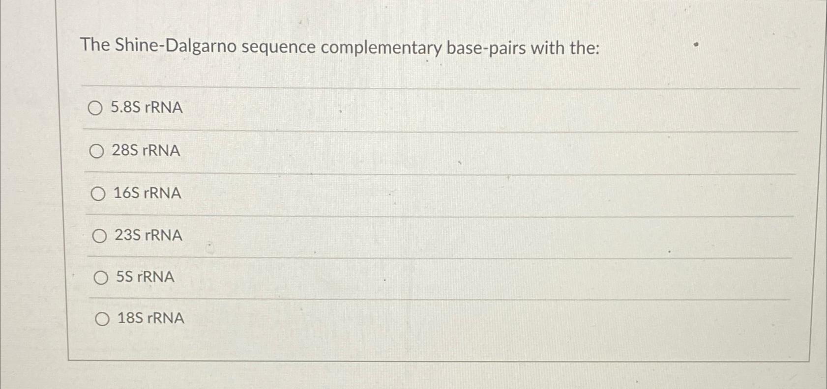 Solved The Shine-Dalgarno sequence complementary base-pairs | Chegg.com