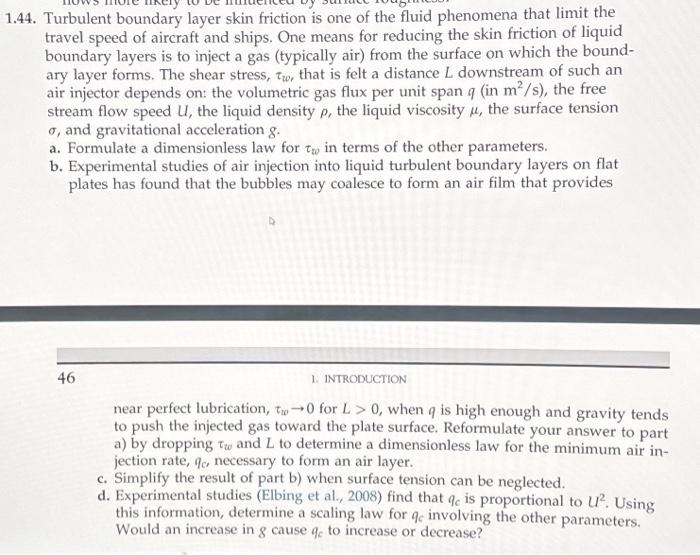 Solved 44. Turbulent boundary layer skin friction is one of | Chegg.com