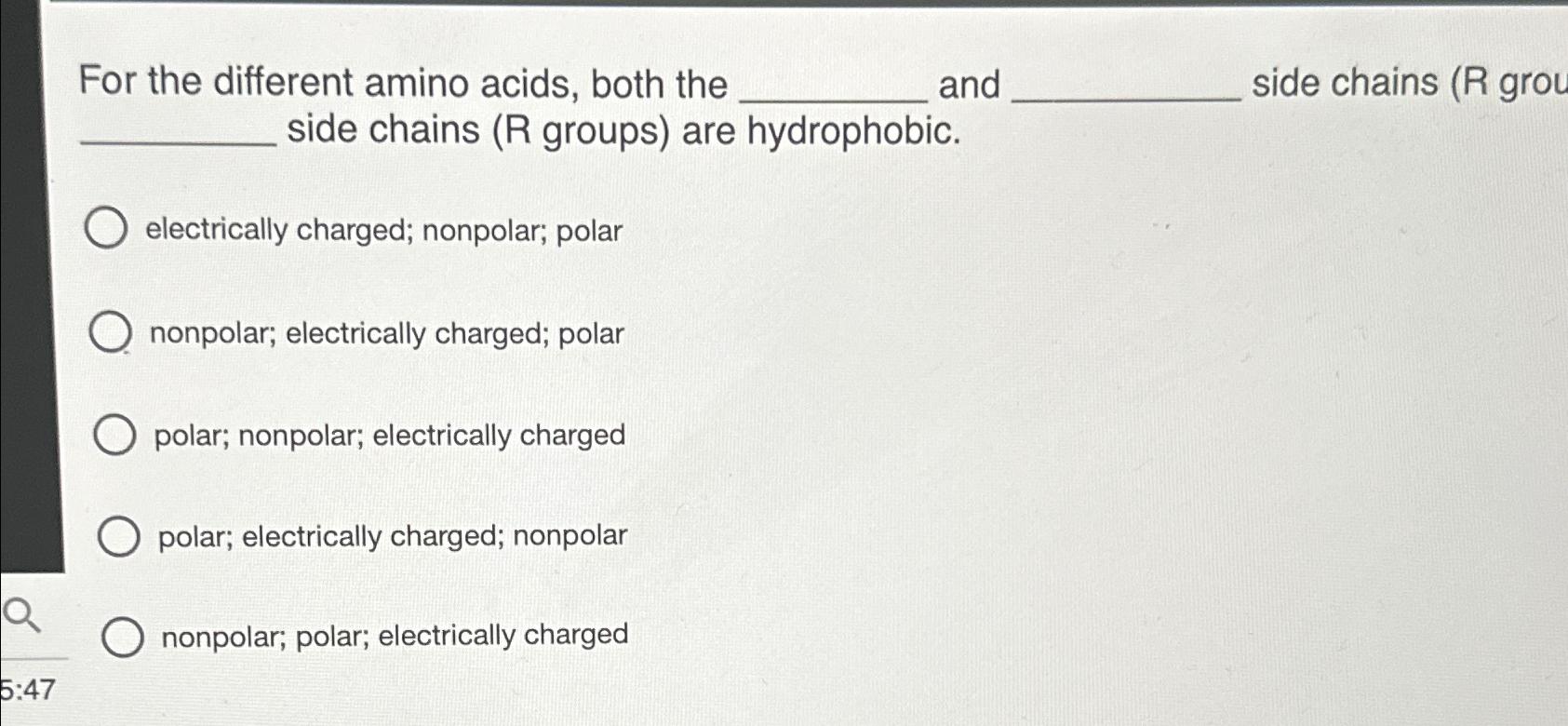 Solved For the different amino acids, both the and side | Chegg.com
