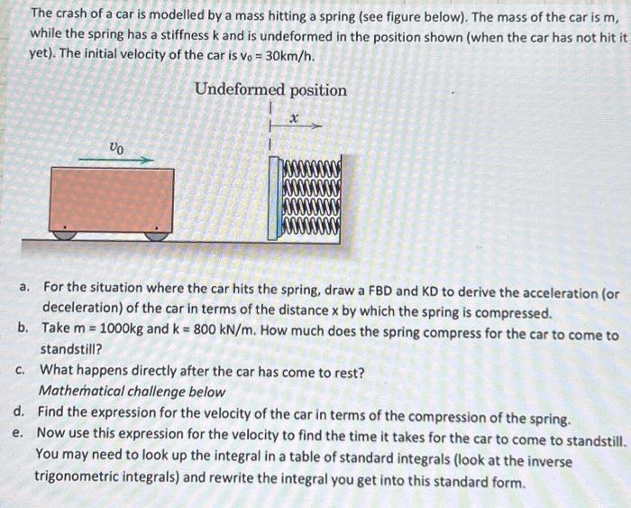 Solved The crash of a car is modelled by a mass hitting a | Chegg.com