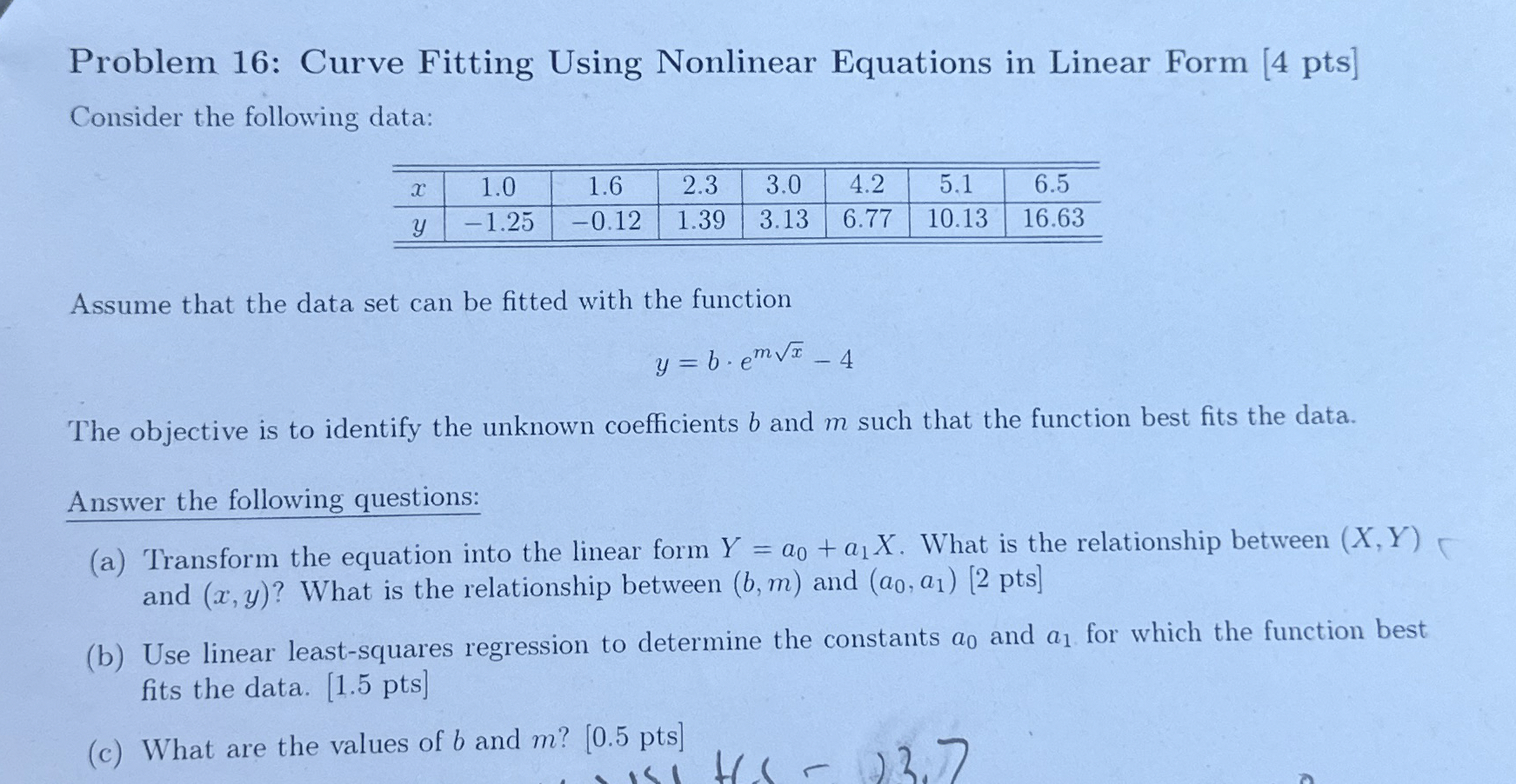 Solved Problem 16: Curve Fitting Using Nonlinear Equations | Chegg.com