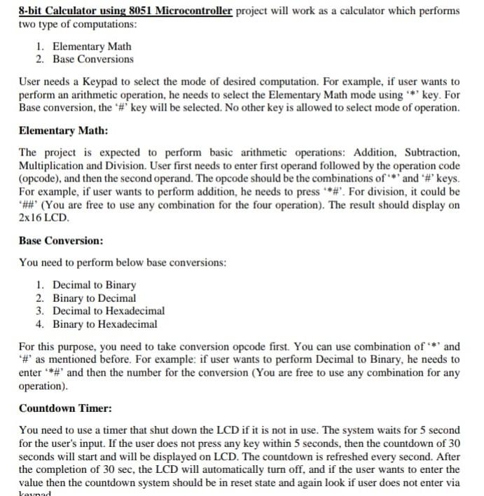 Solved 8-bit Calculator using 8051 Microcontroller project | Chegg.com