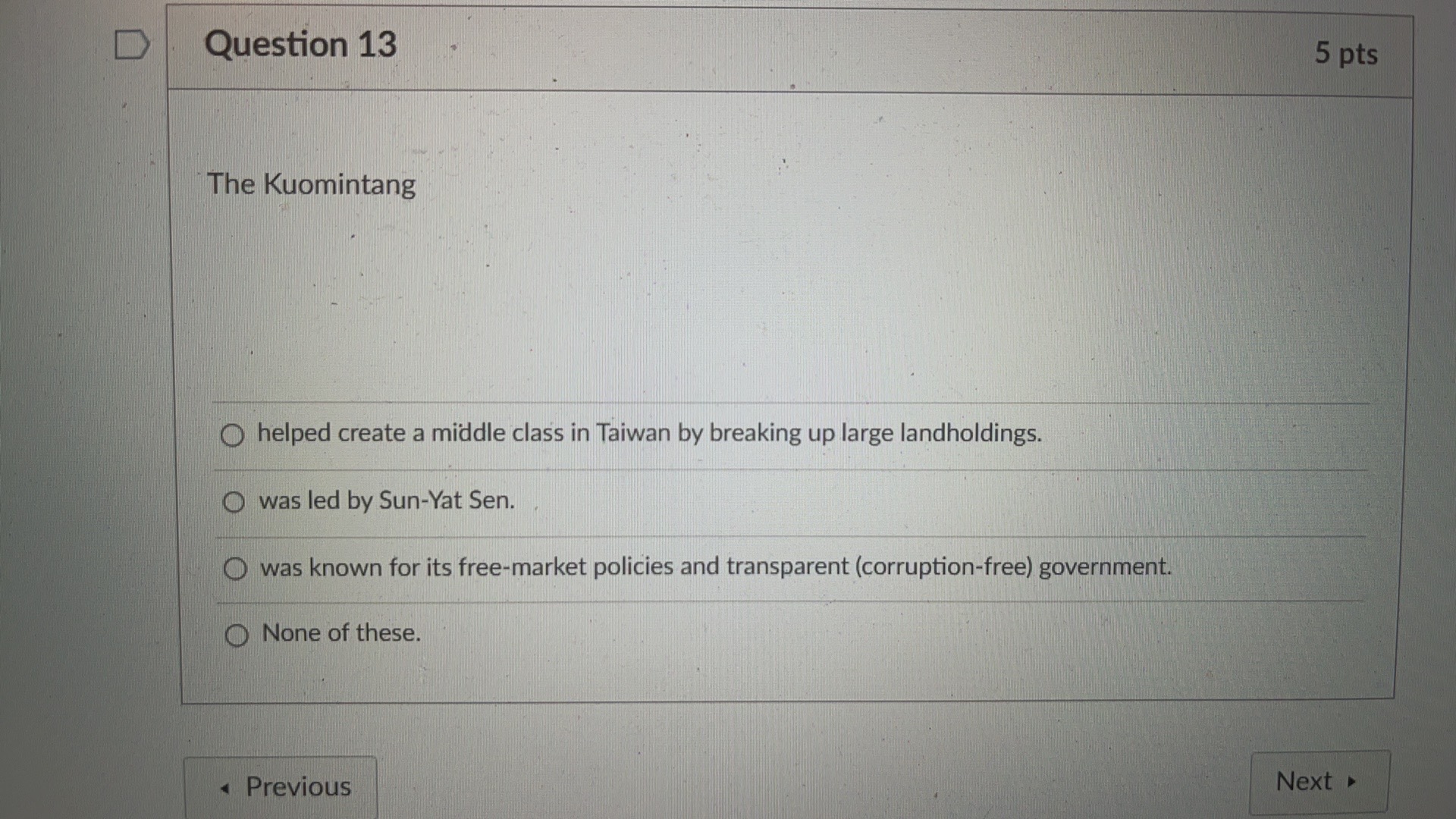 Solved Question 13the Kuomintanghelped Create A Middle Class 