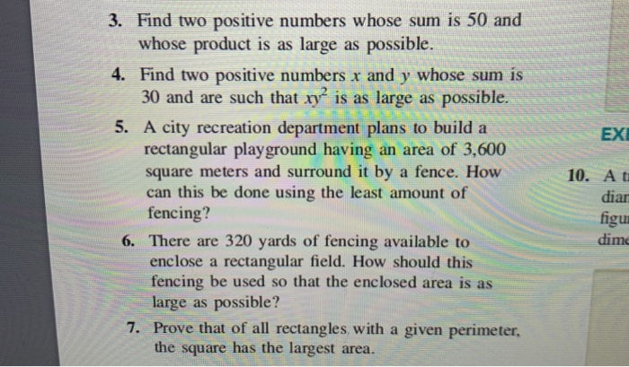 Solved 3. Find two positive numbers whose sum is 50 and | Chegg.com