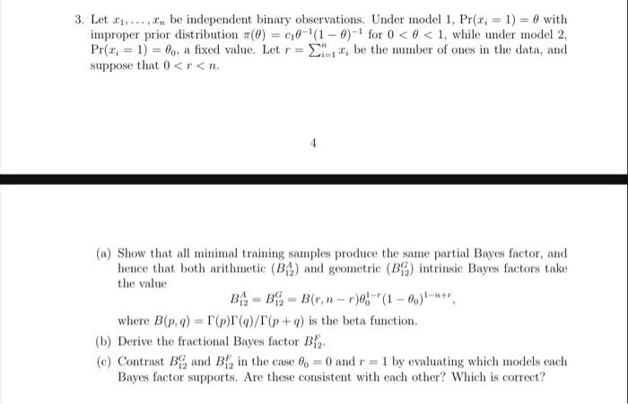 3. Let x1,…,xn be independent binary observations. | Chegg.com