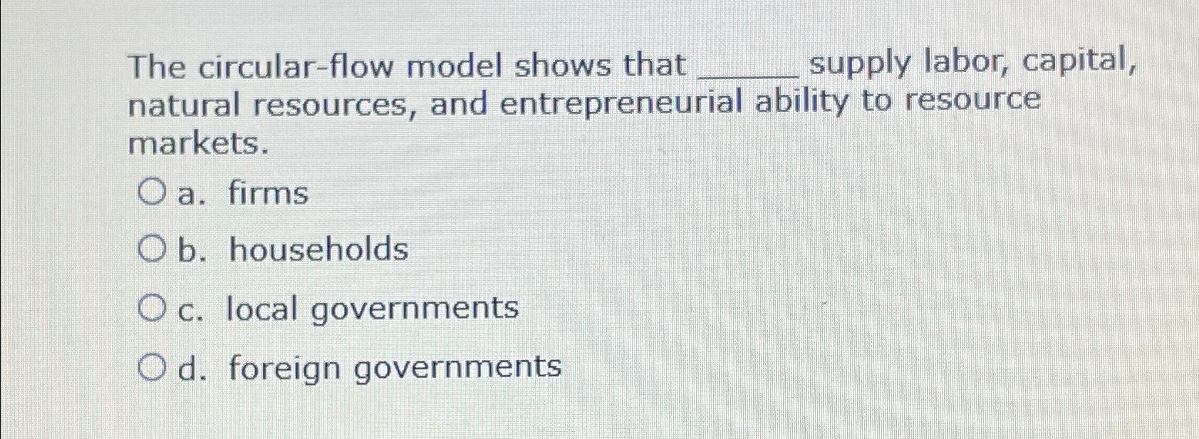 Solved The circular-flow model shows that supply labor, | Chegg.com
