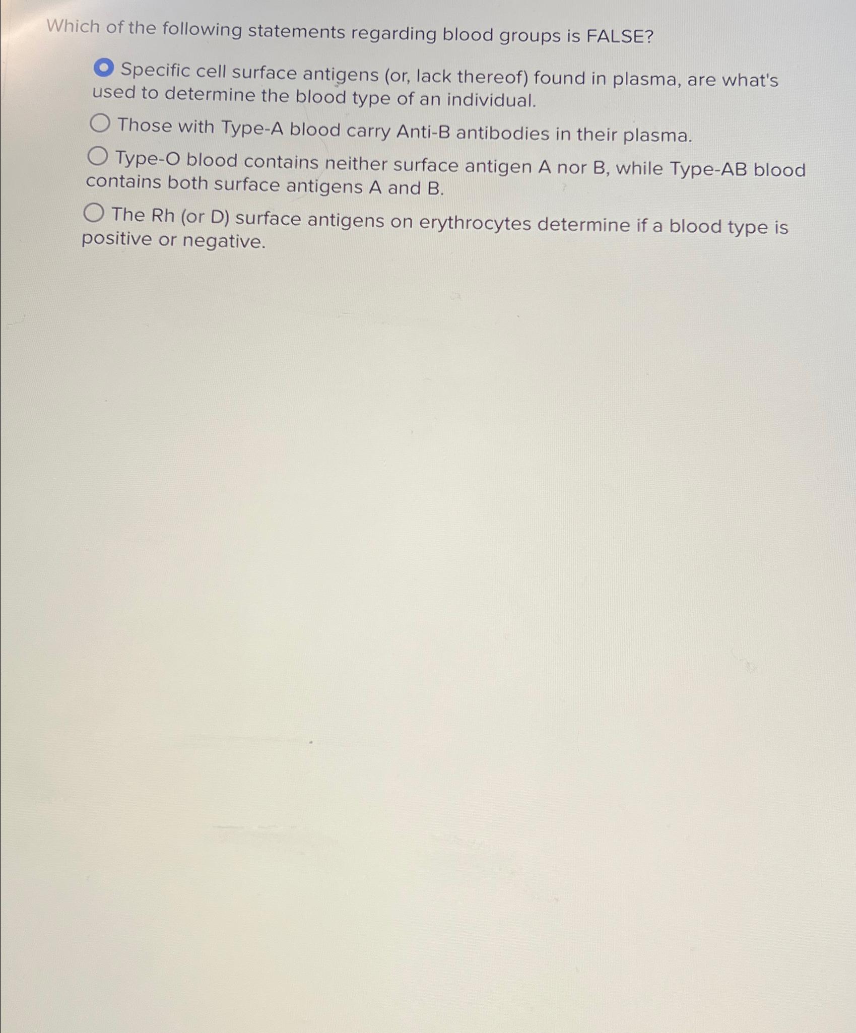 Solved Which of the following statements regarding blood | Chegg.com