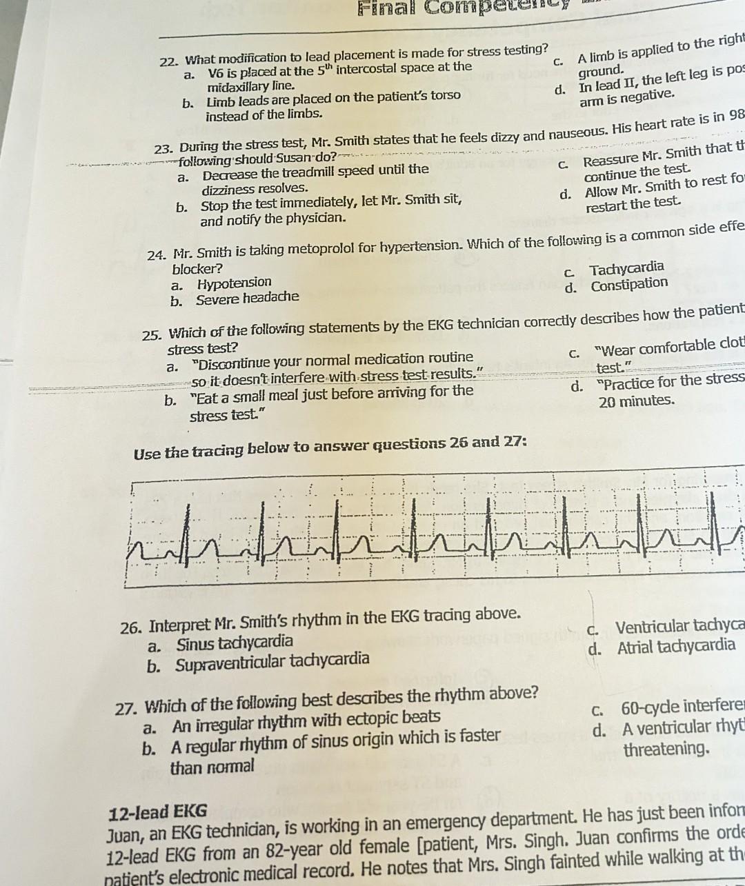 Solved 22. What modification to lead placement is made for | Chegg.com