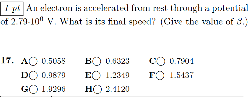 Solved 1 pt An ﻿electron is ﻿accelerated from rest through a | Chegg.com