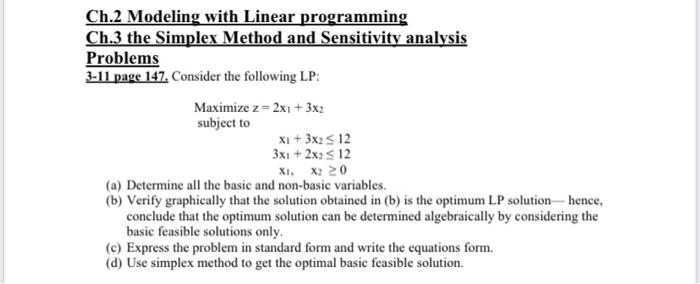 Solved Ch2 Modeling With Linear Programming Ch3 The 