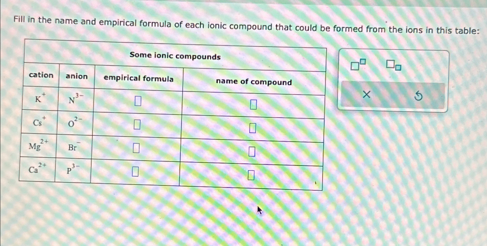 Solved Fill in the name and empirical formula of each ionic | Chegg.com