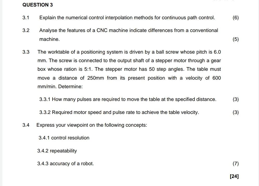 Solved QUESTION 3 3.1 Explain the numerical control | Chegg.com
