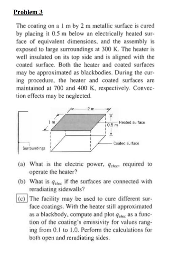 Solved Problem 3 The coating on a 1 m by 2 m metallic | Chegg.com