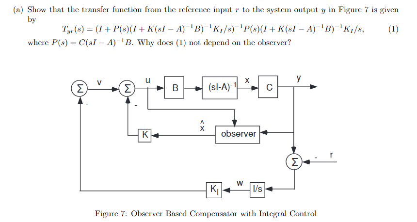 Solved (a) ﻿Show that the transfer function from the | Chegg.com