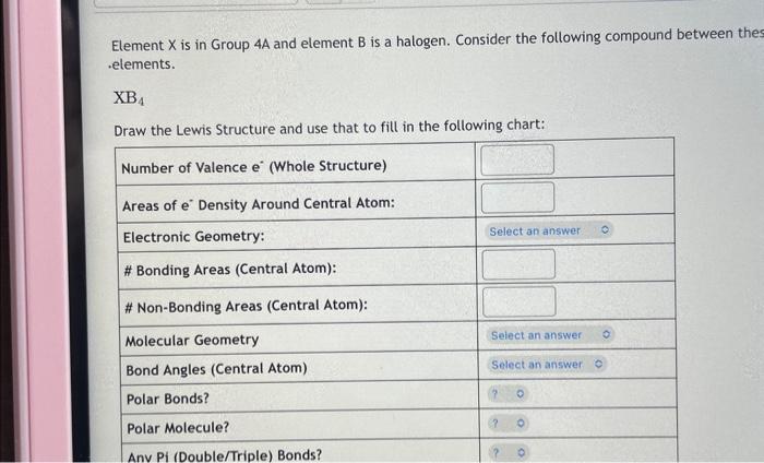 Solved Element X is in Group 4A and element B is a halogen. | Chegg.com