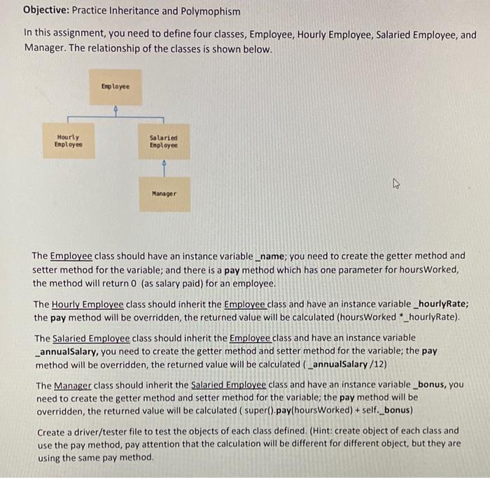 Solved Objective: Practice Inheritance and Polymophism In | Chegg.com