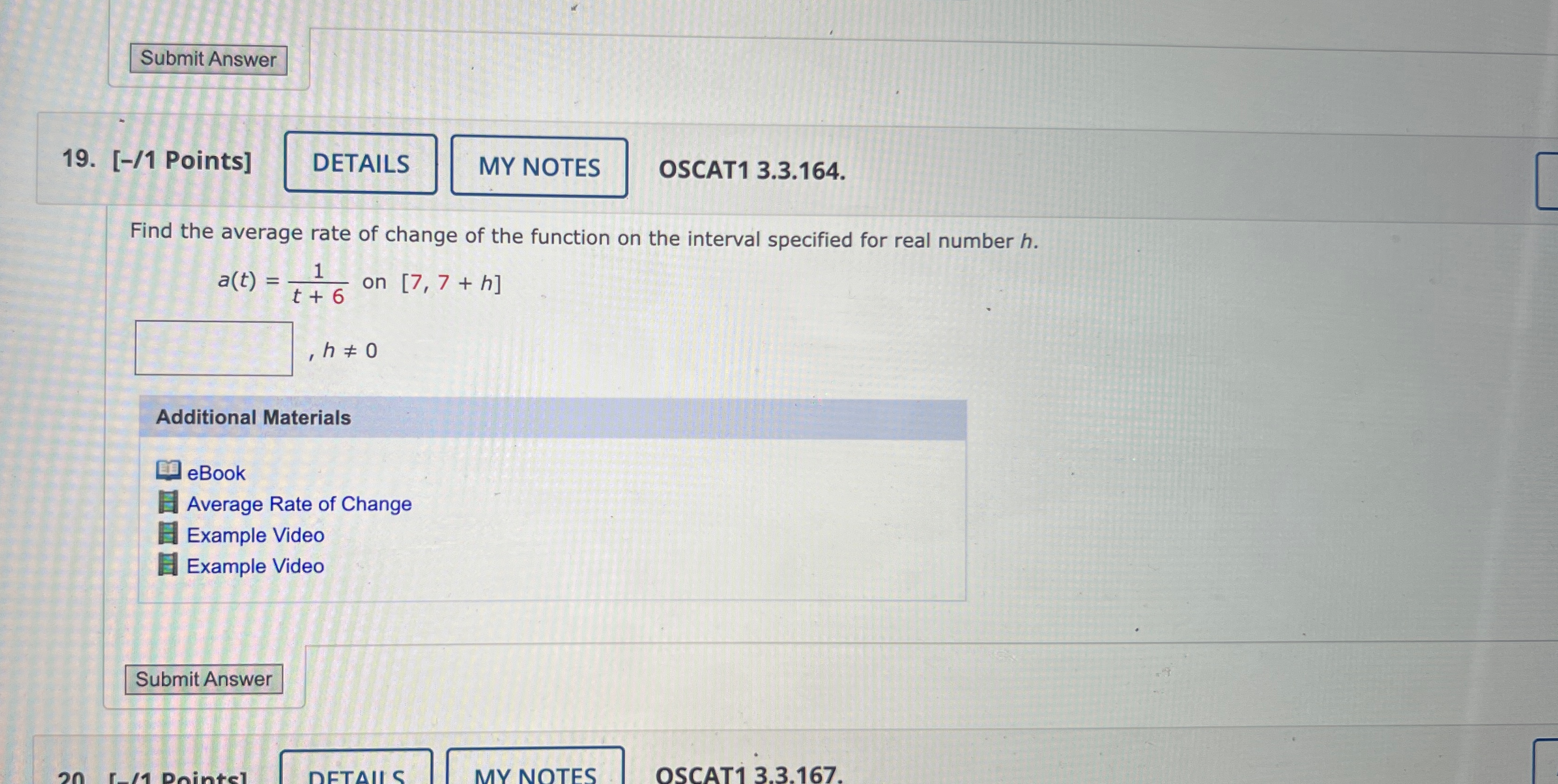 Solved [-/1 ﻿Points]OSCAT1 3.3.164.Find the average rate of | Chegg.com