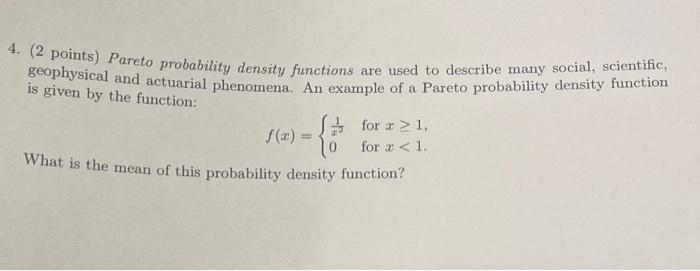 Solved 4. (2 points) Pareto probability density functions | Chegg.com