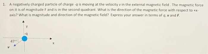 Solved 1. A negatively charged particle of charge −q is | Chegg.com