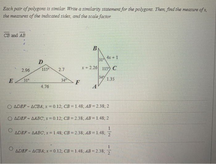 Solved Each pair of polygons is similar. Write a similarity | Chegg.com