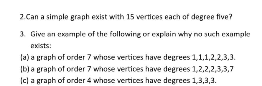 Solved 2.Can a simple graph exist with 15 vertices each of | Chegg.com