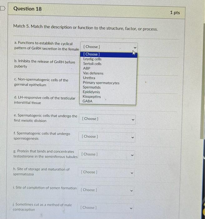 Solved Match 7. Match the description or function to the | Chegg.com