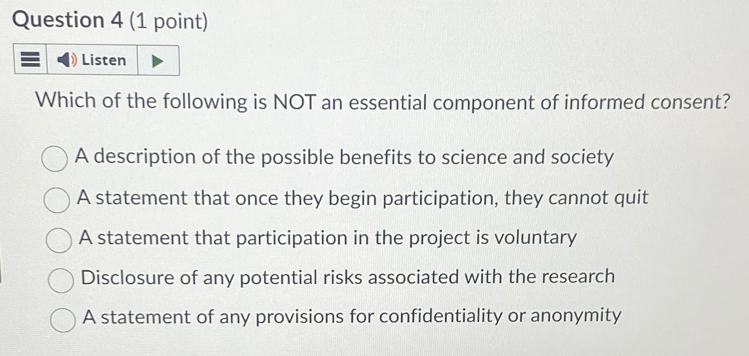 Solved Question 4 (1 ﻿point)Which of the following is NOT an | Chegg.com
