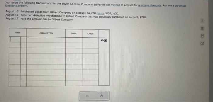 Solved Journalize the following transactions for the buyer, | Chegg.com