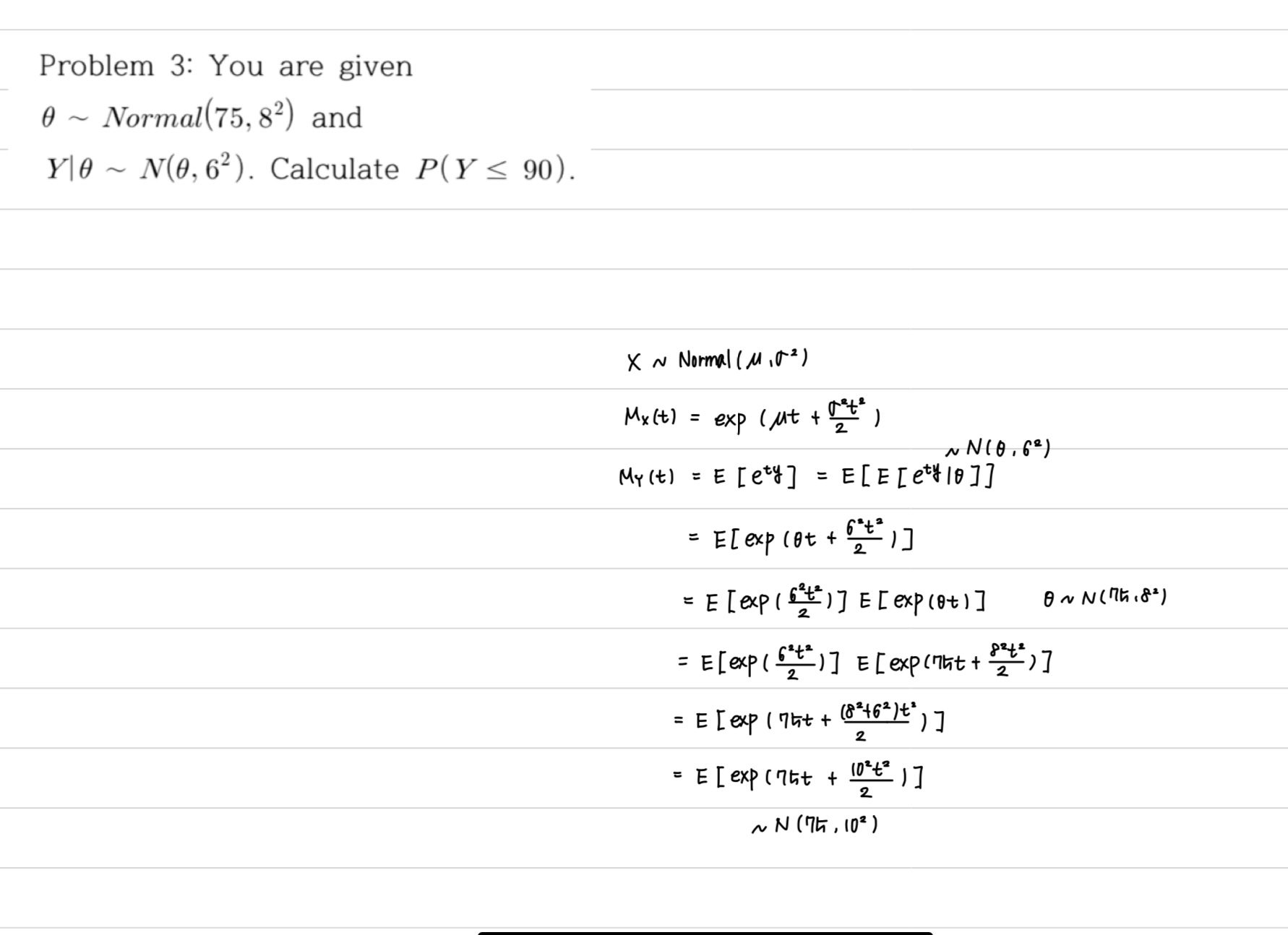 Solved Problem 3: You are givenθ∼Normal(75,82) | Chegg.com