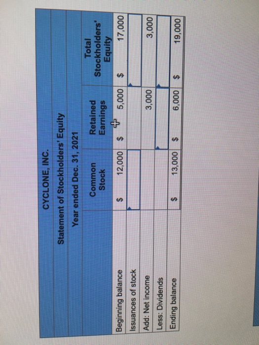Solved CYCLONE, INC. Statement of Stockholders' Equity Year | Chegg.com
