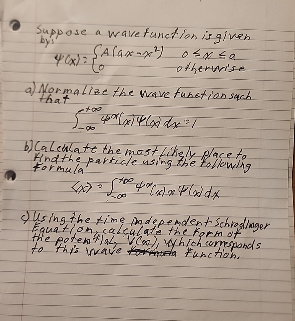 Solved Suppose A Wavefunction Is Given