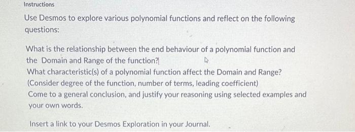 Solved Use Desmos to explore various polynomial functions | Chegg.com