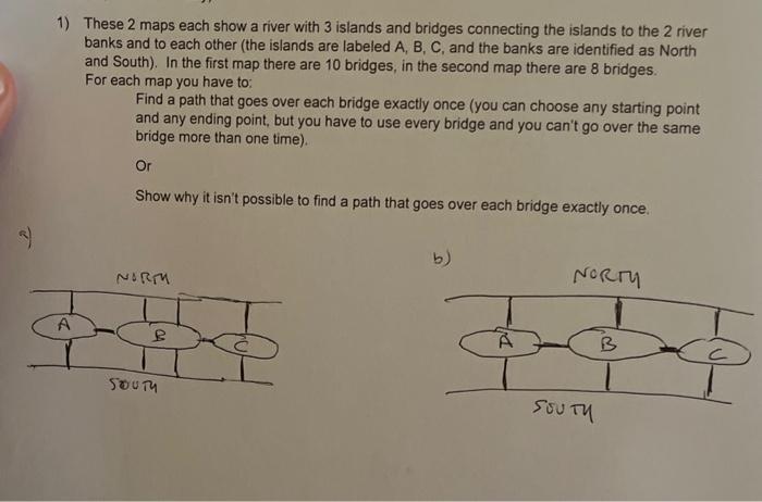 1) These 2 maps each show a river with 3 islands and | Chegg.com