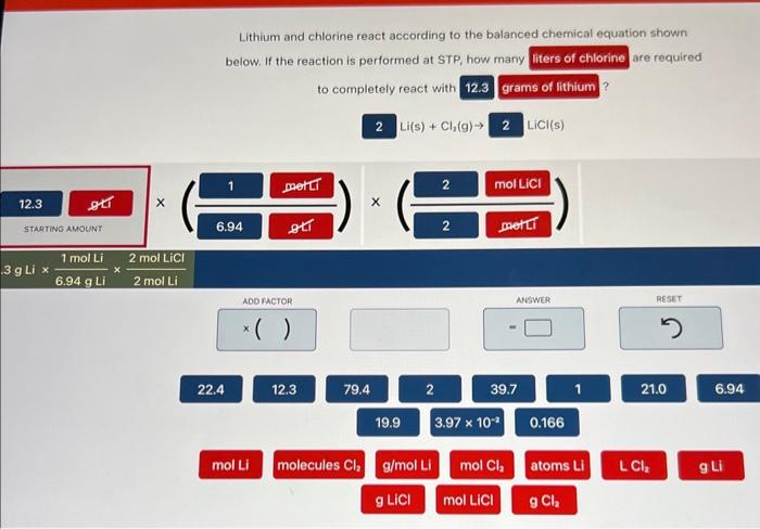 Solved Lithium and chlorine react according to the balanced | Chegg.com