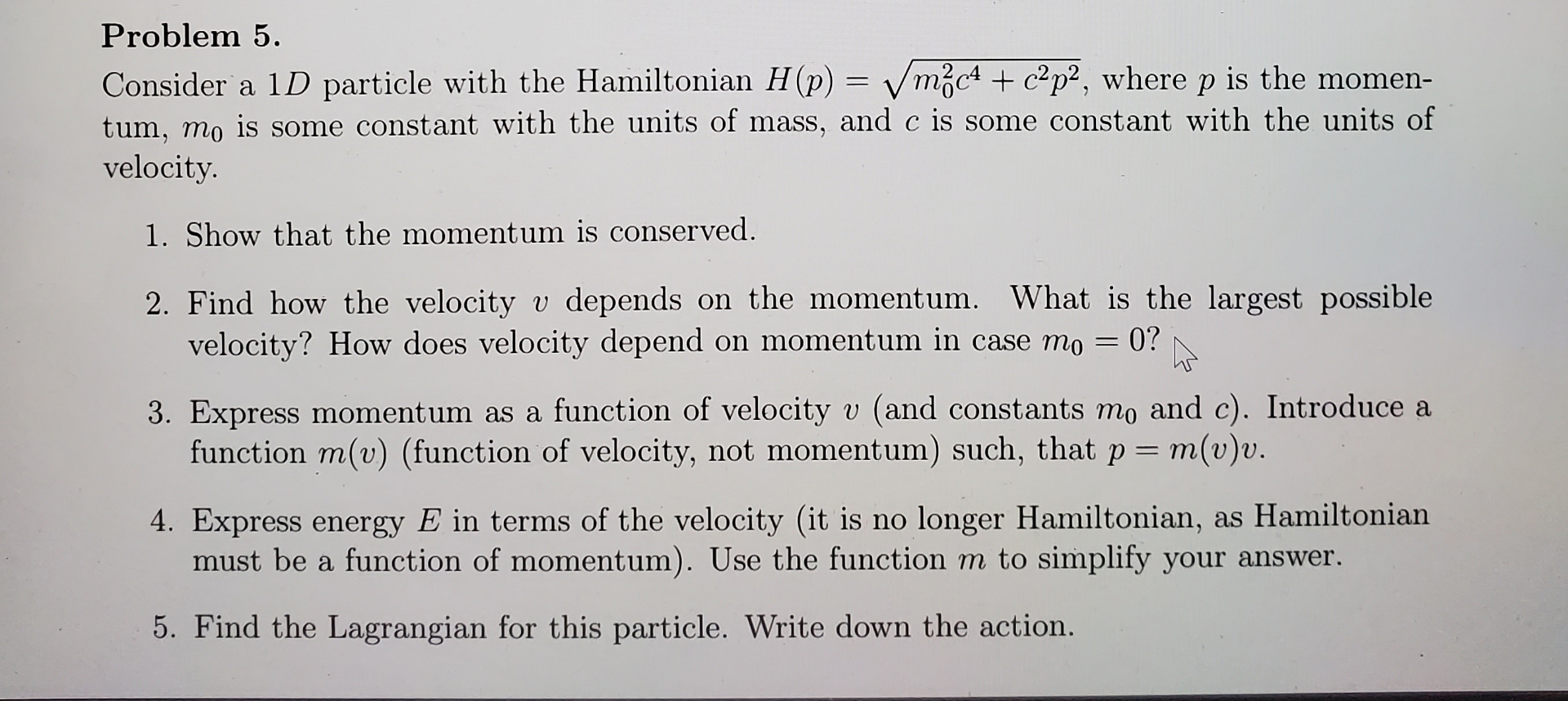 Solved Problem 5.Consider a 1D ﻿particle with the | Chegg.com