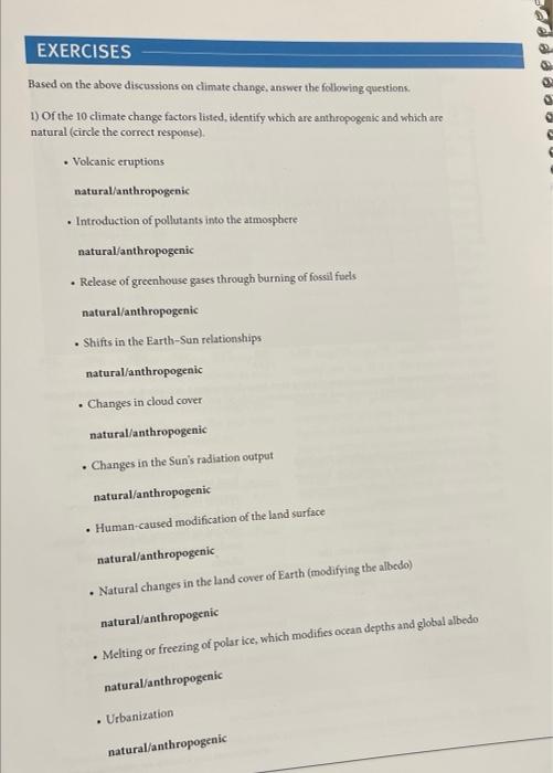 Solved ased on the above discussions on climate change, | Chegg.com