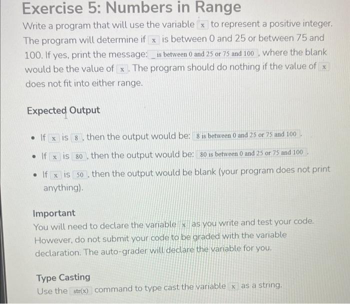 Solved Exercise 5: Numbers in Range Write a program that | Chegg.com