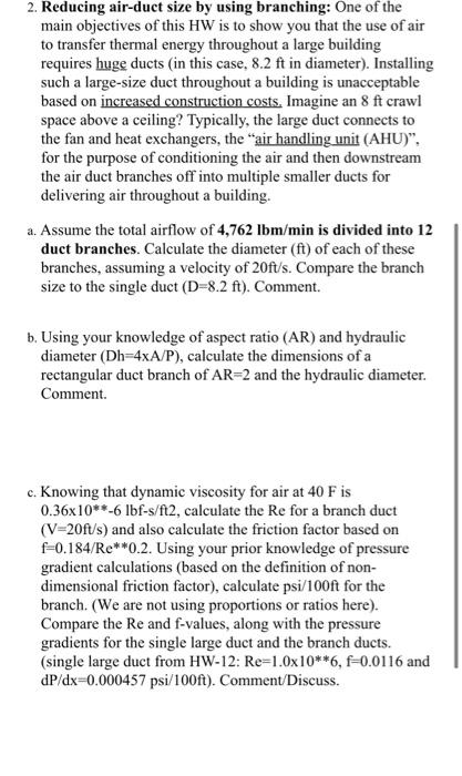 Solved 2. Reducing air-duct size by using branching: One of | Chegg.com
