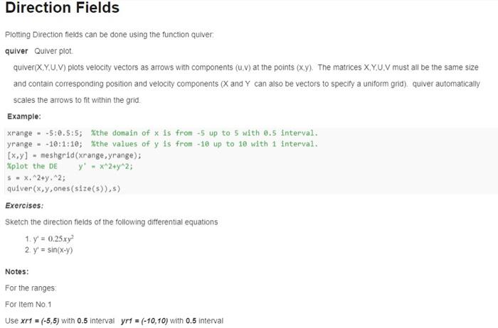 Solved Direction Fields Plotting Direction fields can be | Chegg.com