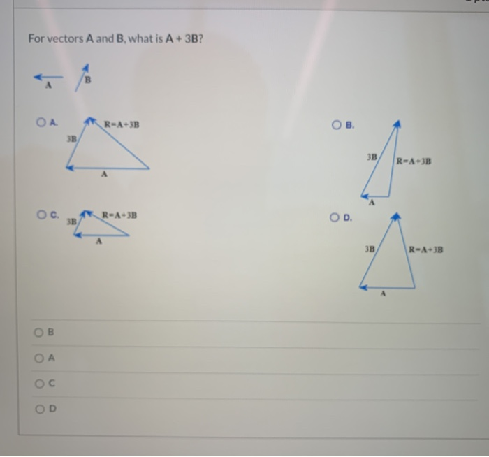 Solved For vectors A and B, what is A + 3B? ОА R-A+B о В. Зв | Chegg.com