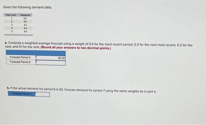 Given the following demand data, a. Compute a | Chegg.com